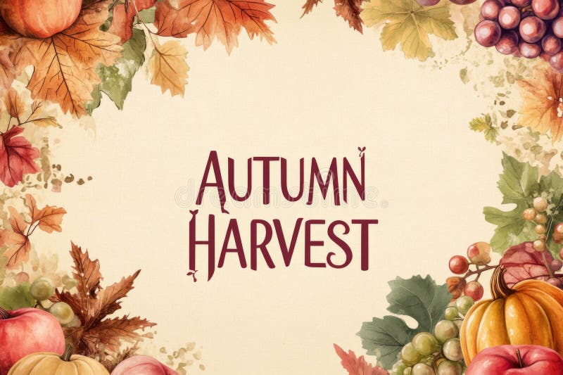 Autumn Leaves and Harvest Fruits in Frame with Text Autumn Harvest ...