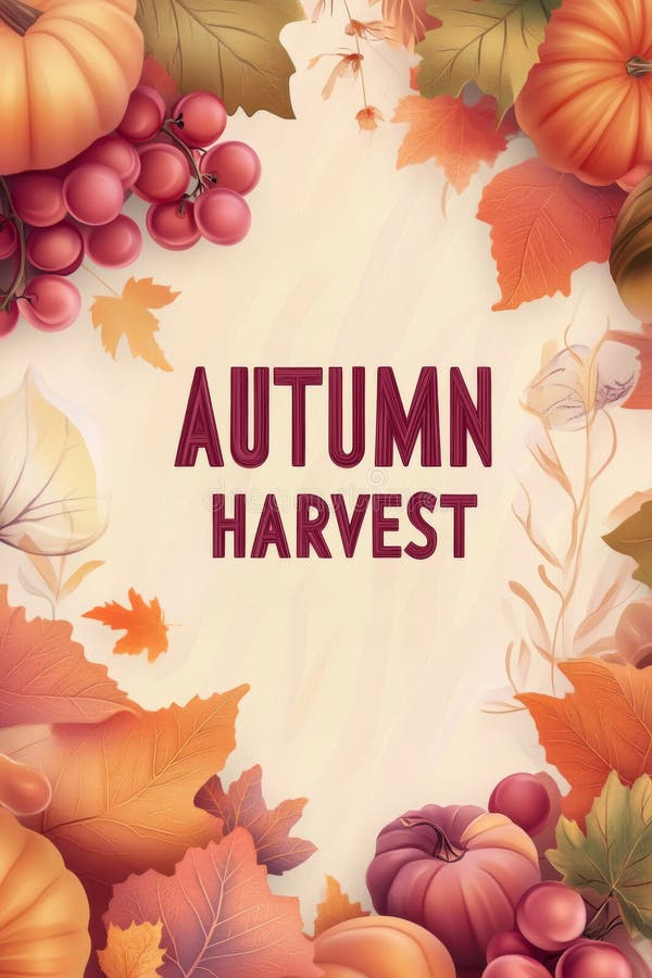 Autumn Leaves and Harvest Fruits in Frame with Text Autumn Harvest ...