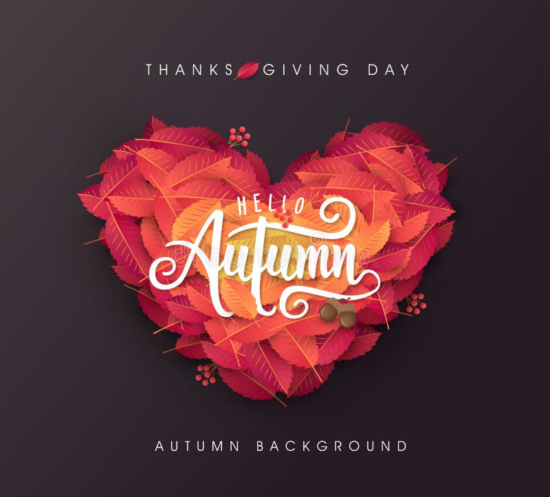Autumn Leaves Heart Shape Background. Stock Vector - Illustration of ...