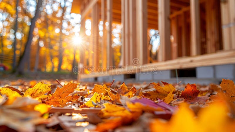 Autumn Leaves with House Construction in Background Stock Image - Image ...