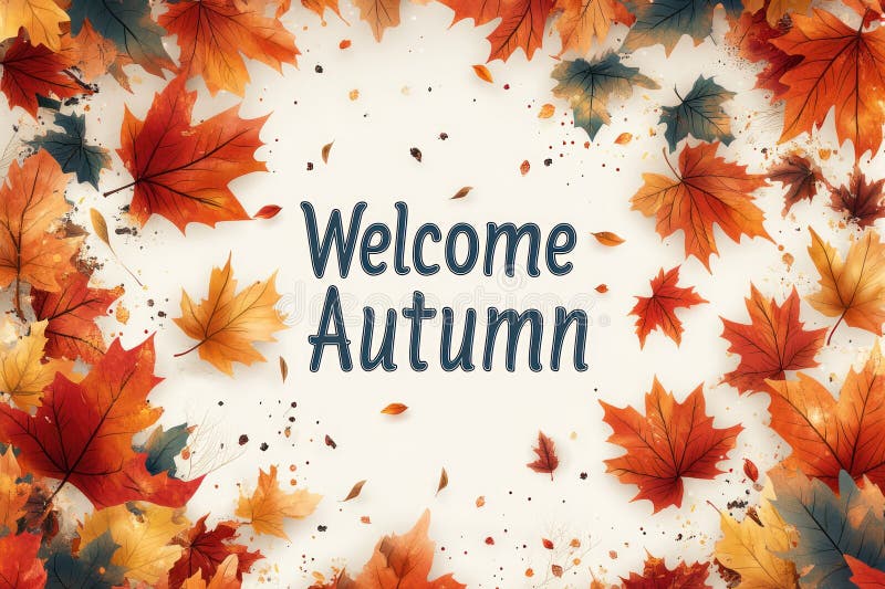 Autumn Leaves Illustration with Welcome Autumn Text Stock Illustration ...