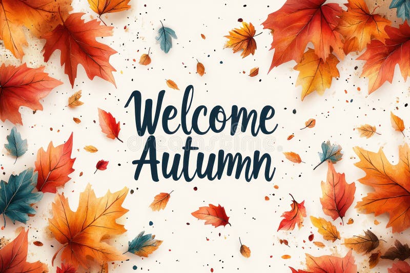 Autumn Leaves Illustration with Welcome Autumn Text Stock Illustration ...
