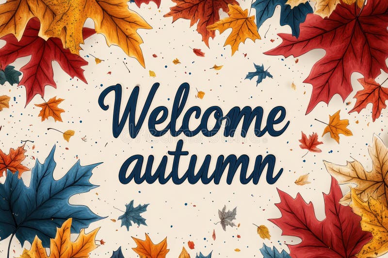 Autumn Leaves Illustration with Welcome Autumn Text Stock Illustration ...