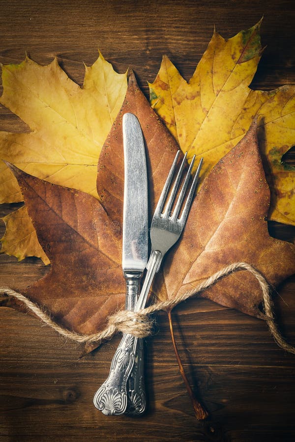 Autumn Leaves, Knife and Fork Stock Photo - Image of fork, background ...