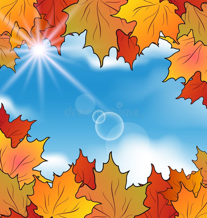 Autumn Leaves Maple, Sky, Clouds Stock Vector - Illustration of flare ...