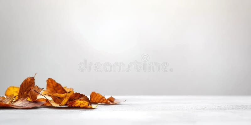 Autumn Leaves on Minimalist Gray Surface with Soft Light Stock ...