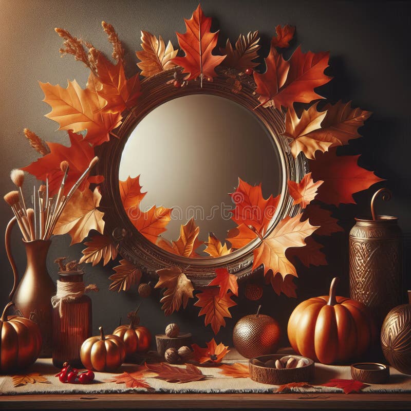 Autumn Leaves a Mirror with a Fall Themed Frame Surrounded by a Stock ...