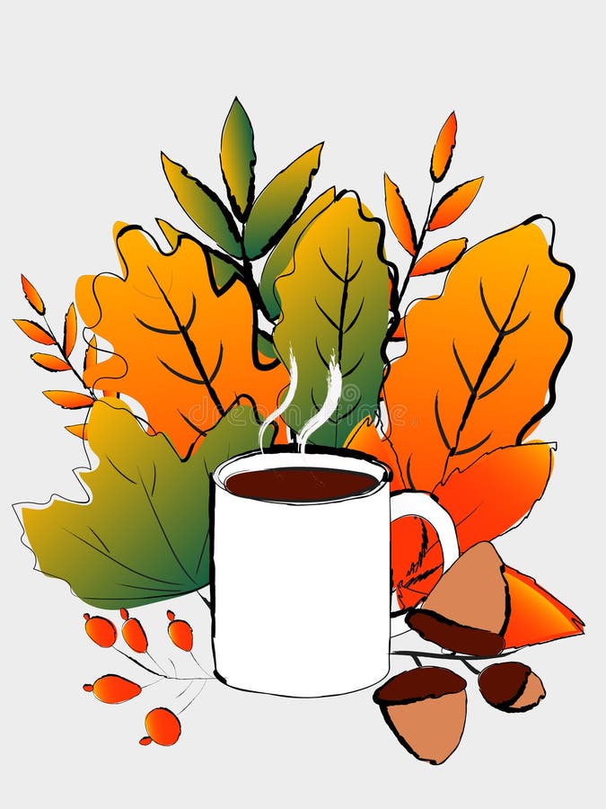 Autumn Leaves with Mug of Hot Drink, Vector Illustration Stock Vector ...