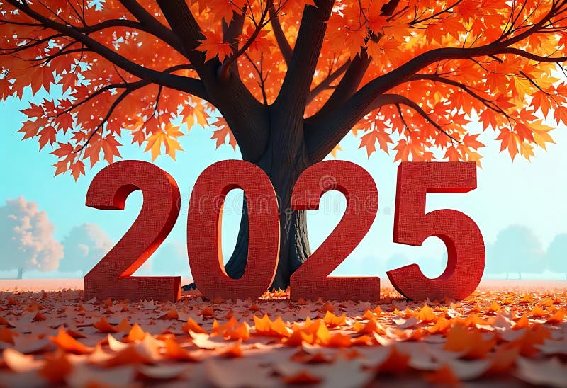 2025 Autumn Leaves New Year Numbers Standing Tall in Front of a Massive ...