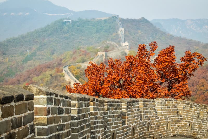 Autumn Leaves on Old Great Wall of China Stock Photo - Image of brick ...