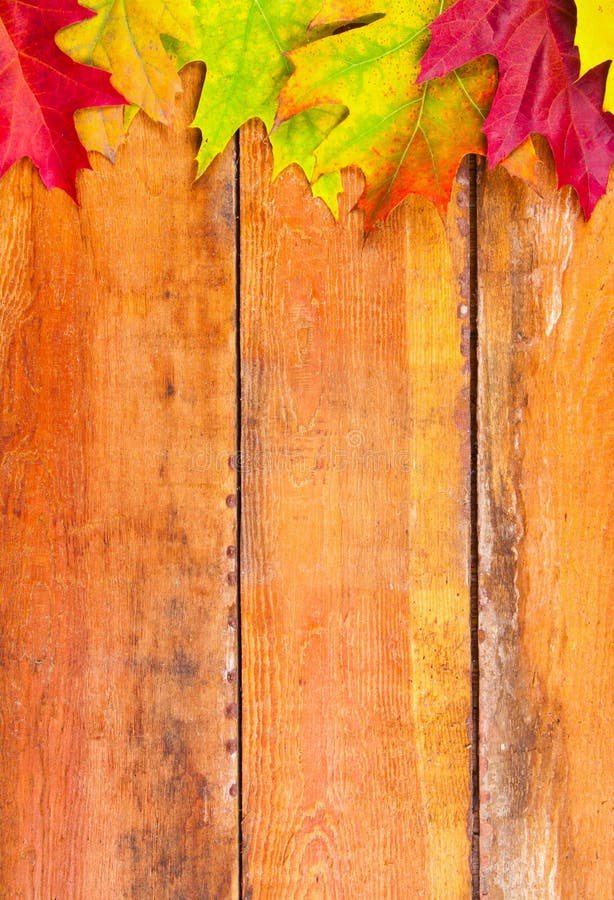 Autumn Leaves Over Wooden Background Stock Photo - Image of retro ...