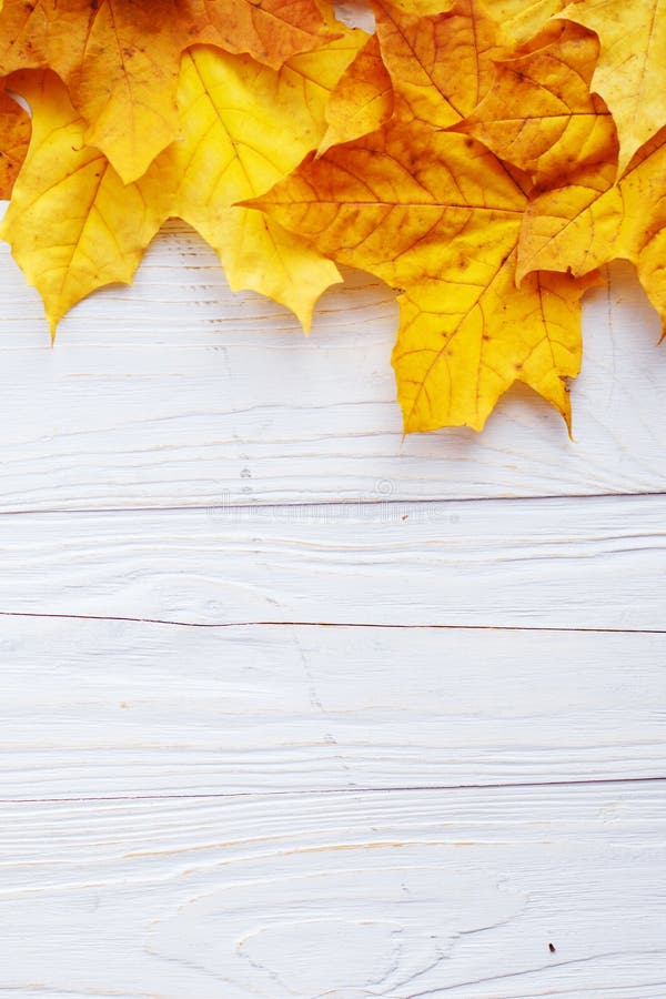 Autumn Leaves Over Wooden Background. Autumn Leaves Frame Stock Photo ...