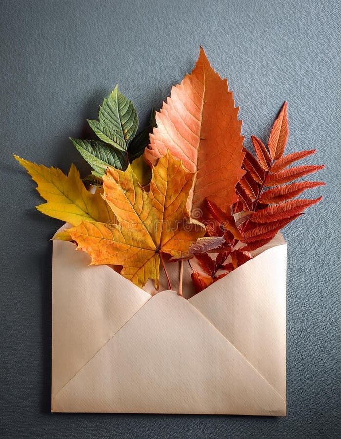 Autumn Leaves in Paper Envelope Mockup Card Stock Illustration ...