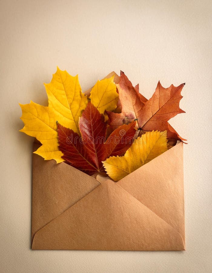 Closeup Autumn Leaves in Paper Envelope Mockup Card Stock Illustration ...