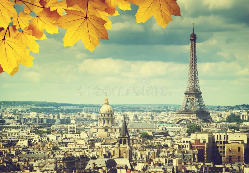 Autumn Leaves in Paris and Eiffel Tower Stock Image - Image of aerial ...