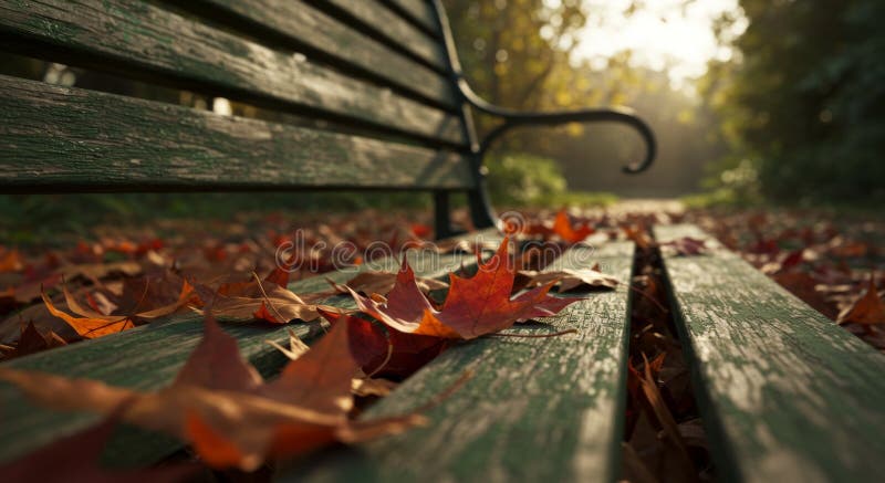 Autumn Leaves on a Park Bench Stock Illustration - Illustration of ...