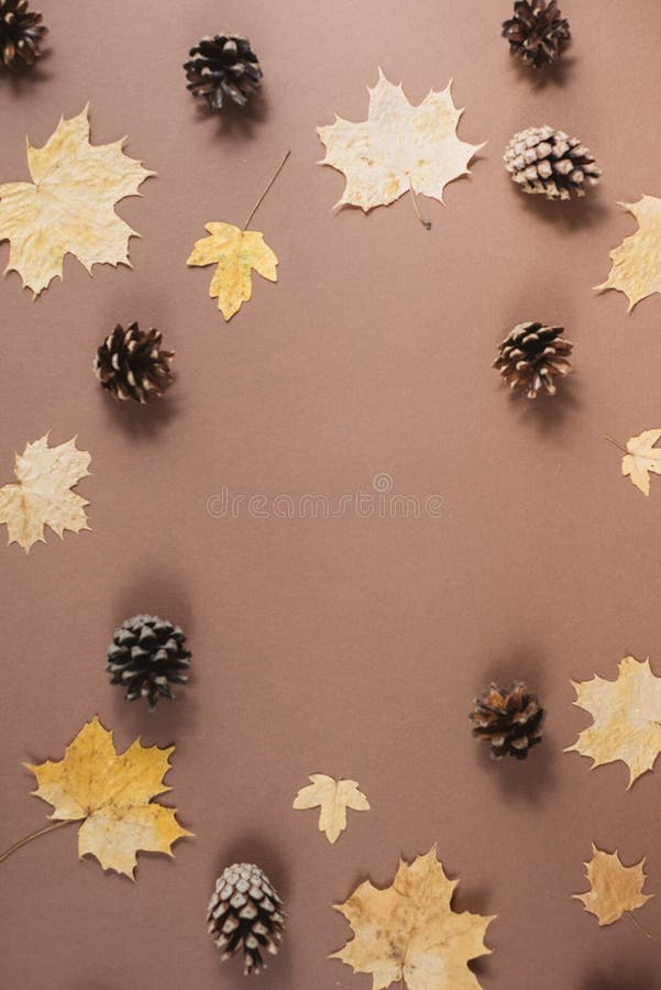 Autumn Leaves Pattern with Bumps on Brown Background. Creative Nature ...