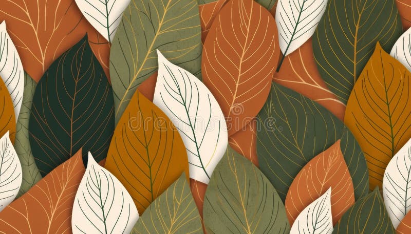 Autumn Leaves Pattern, Overlapping Fall Foliage Design in Earthy Tones ...