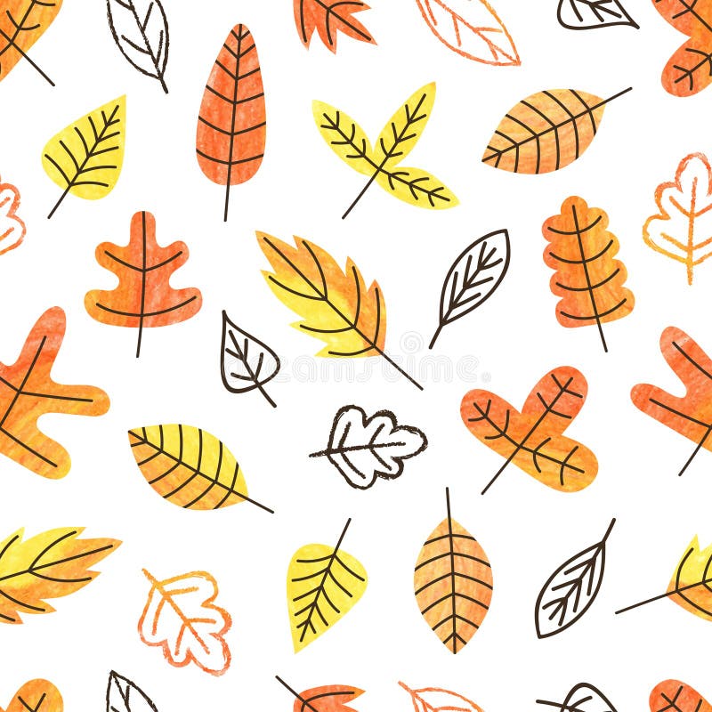 Autumn Leaves Pattern. Vector Hand Drawn Seamless Fall Background with ...