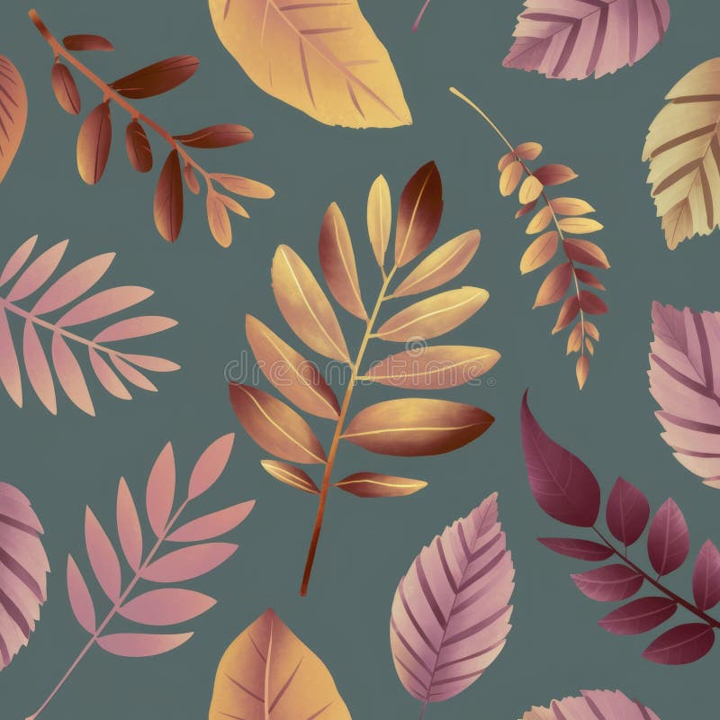 Autumn Leaves Pattern with Vibrant Colors on Teal Background ...