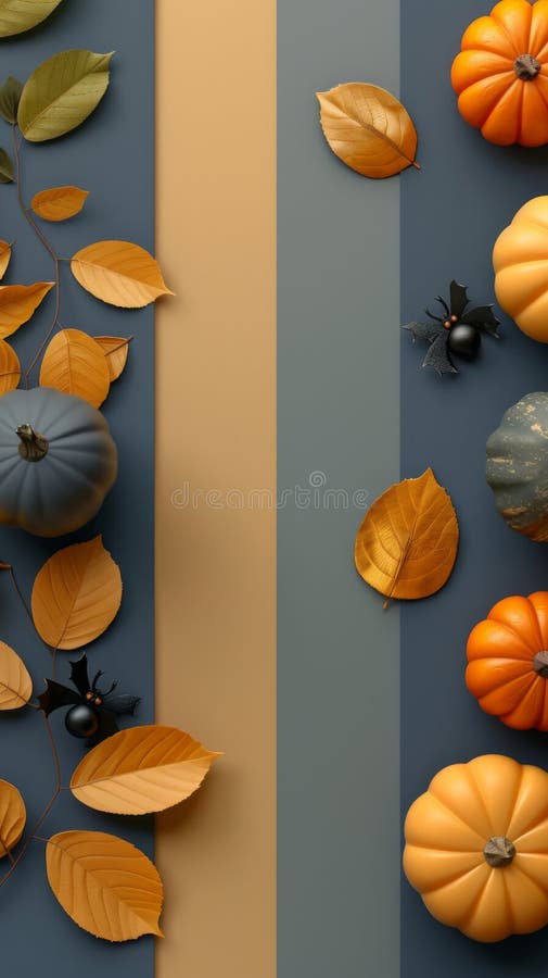 Autumn Leaves and Pumpkins on Pastel Background, Elegant Fall ...