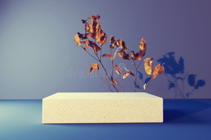 Autumn Leaves with a Rectangular Podium - 3D Stock Illustration ...