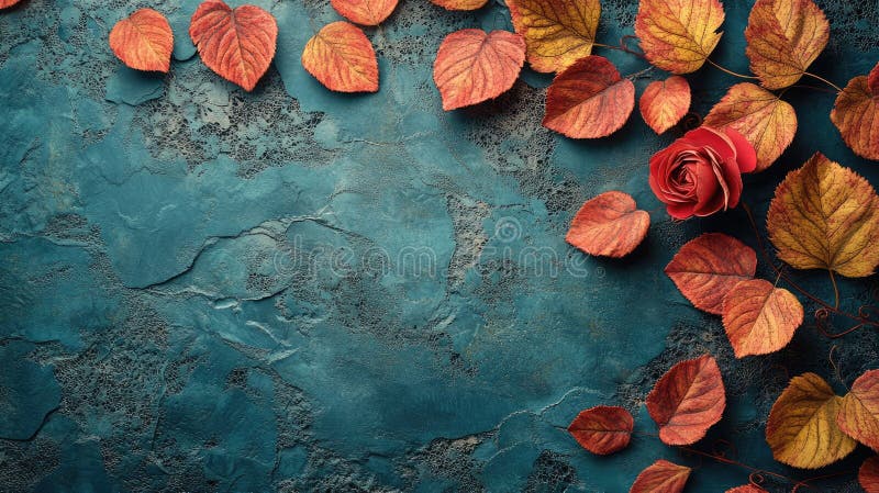 Autumn Leaves, Red Rose, Textured Background. Decorative Stock ...