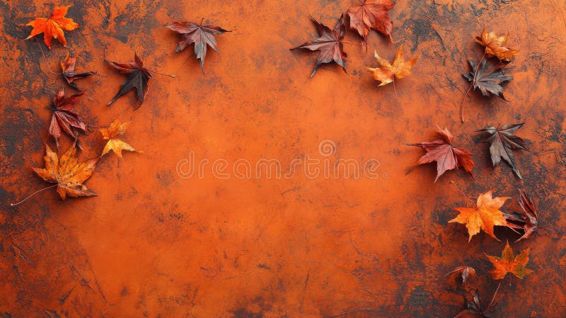 Autumn Leaves on Rustic Orange Background for Fall Season Effect Stock ...