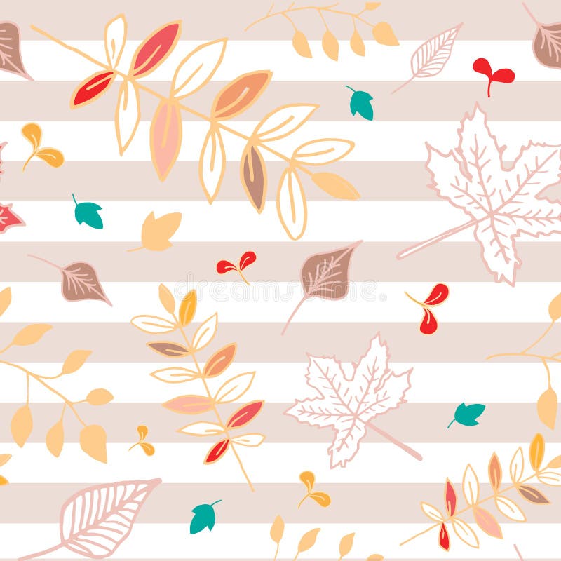 Autumn Leaves Seamless Pattern with Pink Striped Background. Stock ...