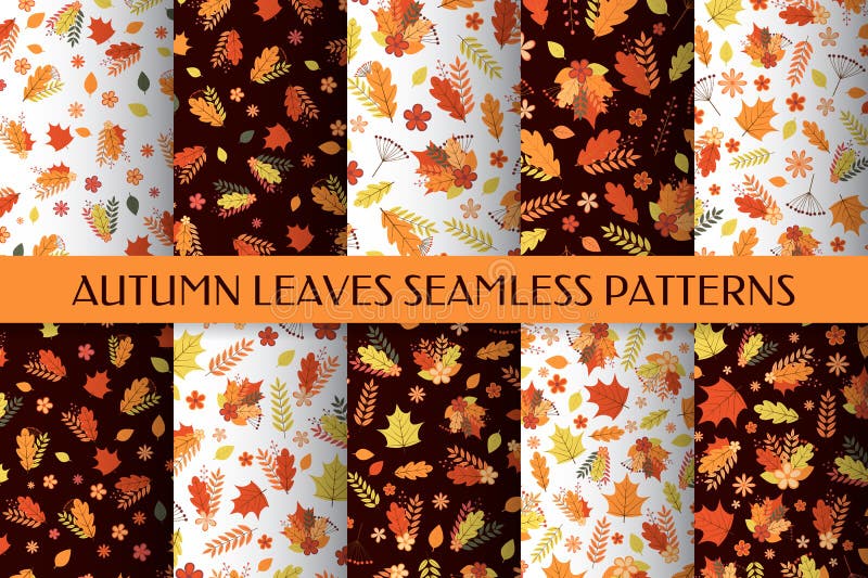 Autumn Leaves Seamless Pattern Set. Fall Vector Background for Fabric ...
