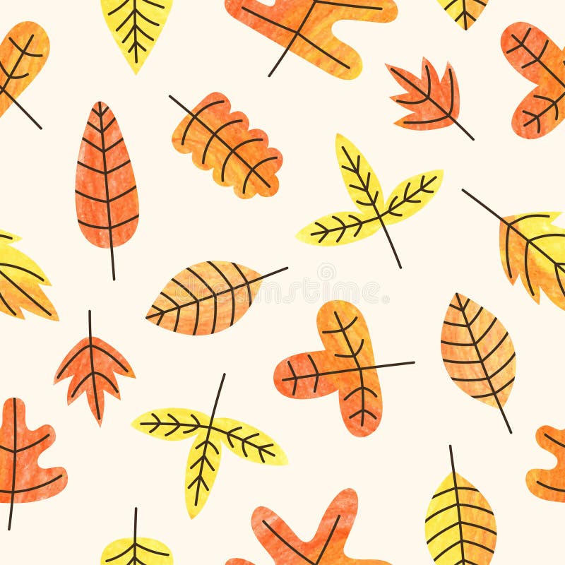 Autumn Leaves Seamless Pattern. Vector Colorful Fall Background with Abstract Cartoon Leaves ...