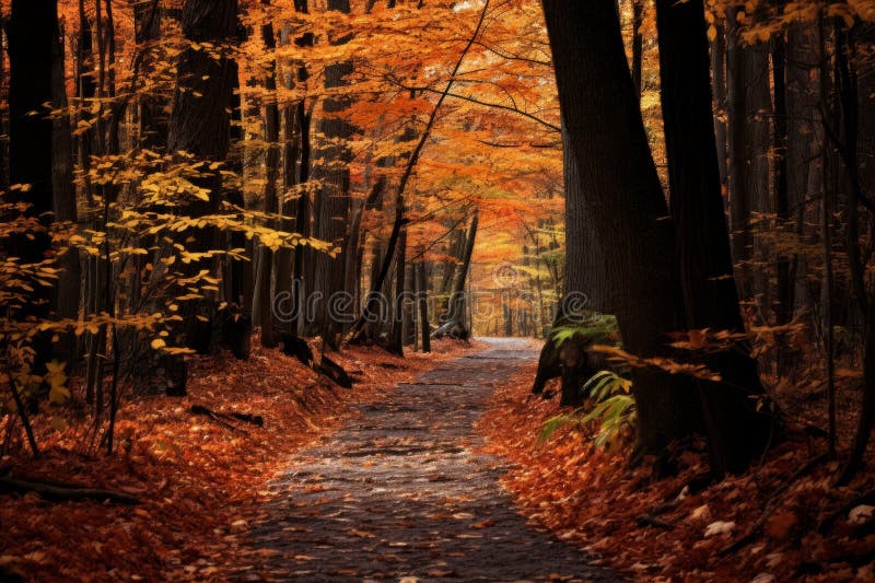 Autumn Leaves on a Secluded Forest Trail Stock Illustration ...