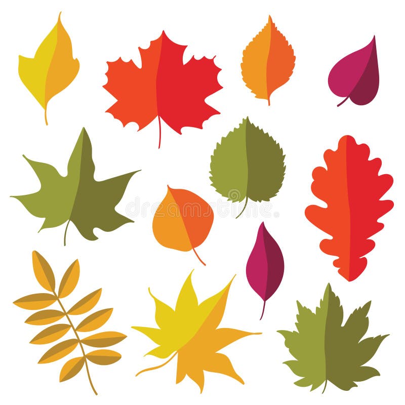 Autumn Leaves Set Simple Cartoon Flat Style Stock Vector - Illustration ...