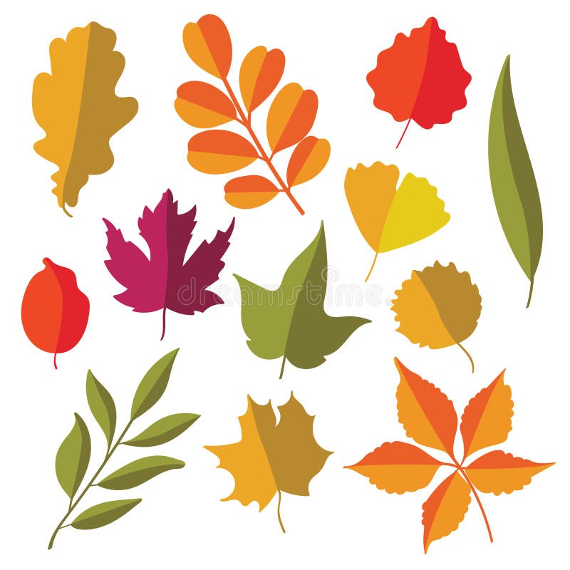 Autumn Leaves Set Simple Cartoon Flat Style Stock Vector - Illustration ...