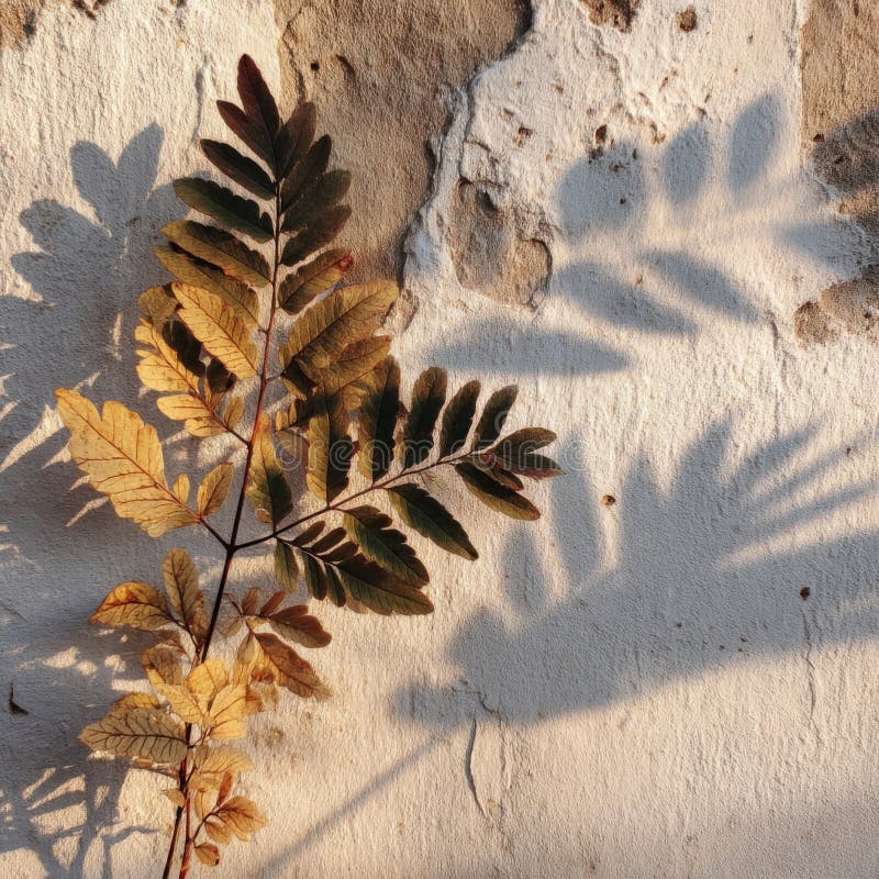 Autumn Leaves and Shadows on a Textured Wall Stock Illustration ...