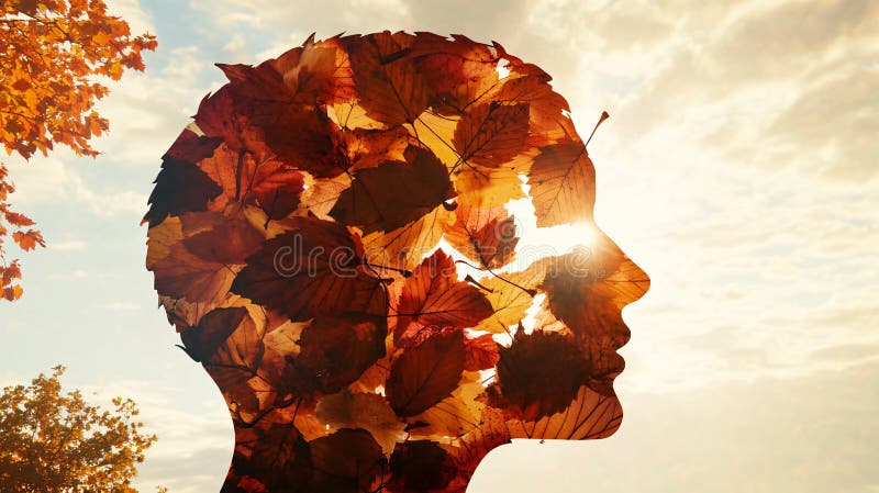 Autumn Leaves Silhouette Head Profile Sun High Quality Image Stock ...