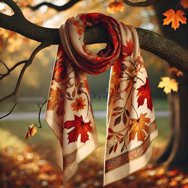 Autumn Leaves Silk Scarf Branch Fall Colors Nature. Stock Illustration ...