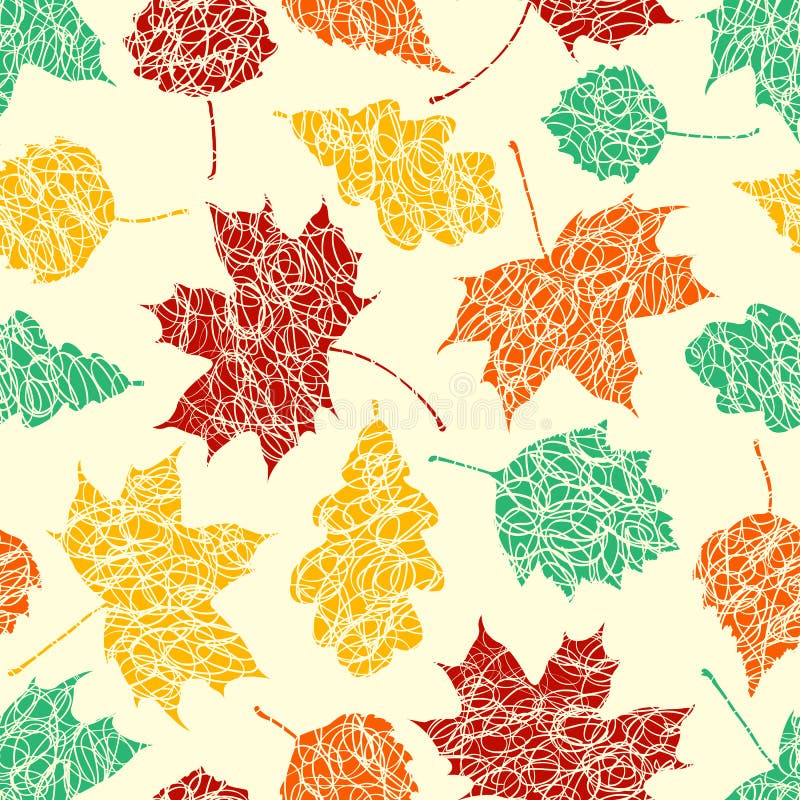 Autumn Leaves with Sketches Lines Stock Vector - Illustration of colors ...