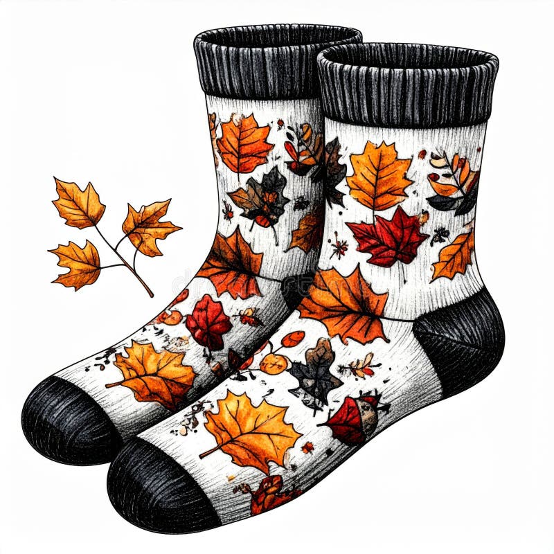 Autumn Leaves Socks Illustration Stock Illustration - Illustration of ...
