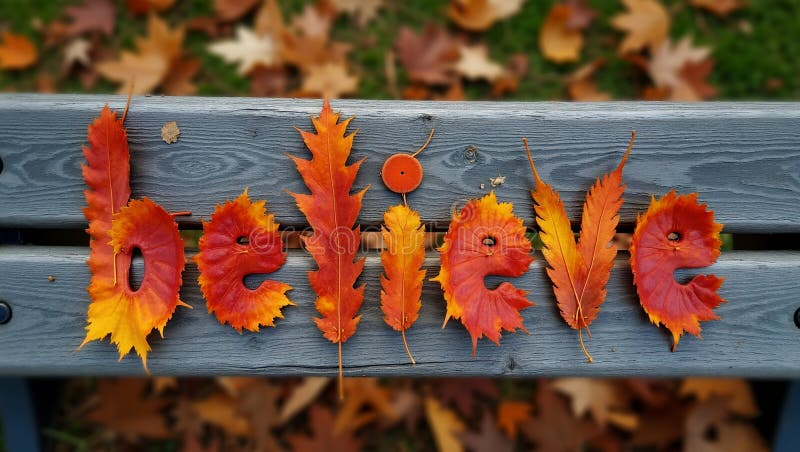 Autumn Leaves Spell Believe on Park Bench Stock Illustration ...