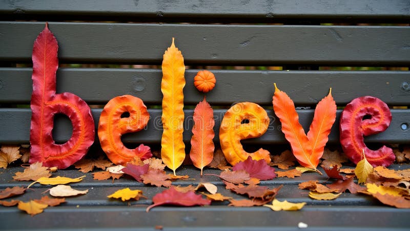 Autumn Leaves Spell Believe on Park Bench Stock Illustration ...