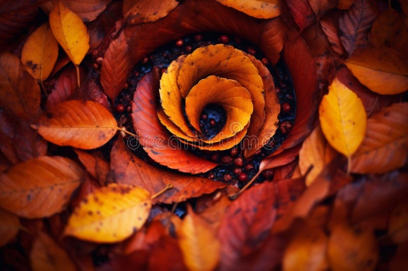 Autumn Leaves Spiral in a Natural Pattern Stock Illustration ...
