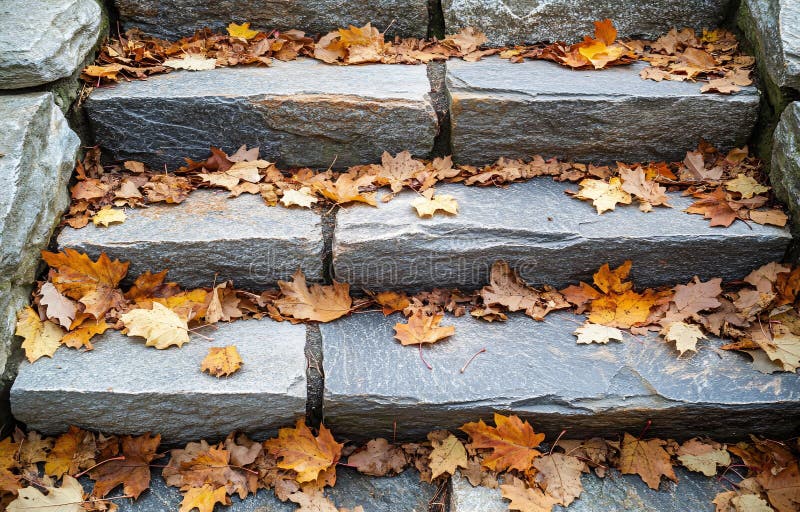 Autumn Leaves on Stone Steps: Fall Season Staircase High Quality Image ...