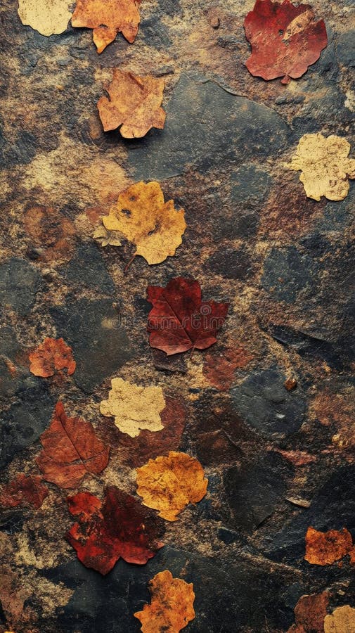 Autumn Leaves on Stone, a Symphony of Colors and Textures Stock ...