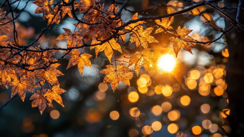 Close Up of Autumn Leaves with Sun Shining through Stock Illustration ...