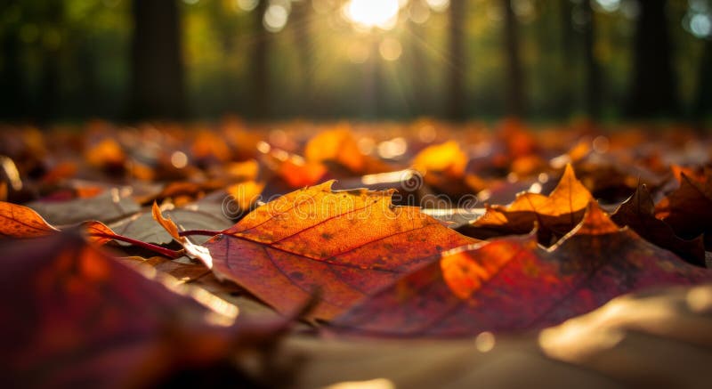 Autumn Leaves Sunlight Forest Floor Stock Illustration - Illustration ...