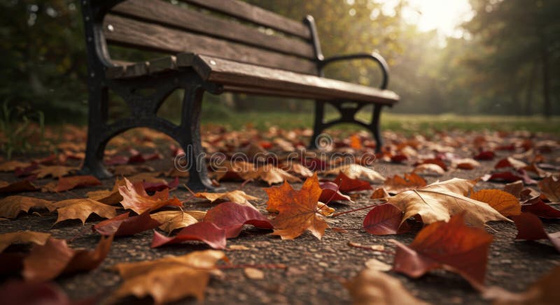 Autumn Leaves Surround Park Bench Stock Illustration - Illustration of ...