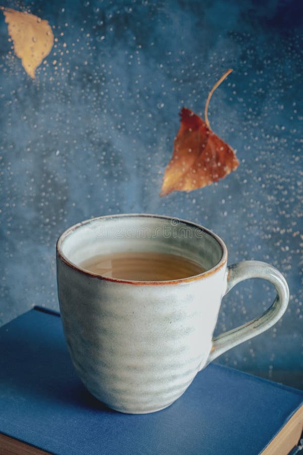 Autumn Leaves, Tea, and Books on a Rainy Day Stock Image - Image of ...