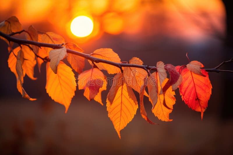 Autumn Leaves on a Tree Branch at Sunset. Autumn Background Stock ...