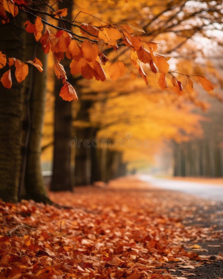 Autumn Leaves on a Tree Lined Road Stock Illustration - Illustration of ...